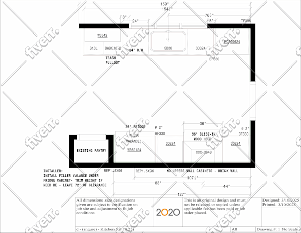 Design your 2d kitchen layout elevations in 2020 design by Angeljustdesign | Fiverr